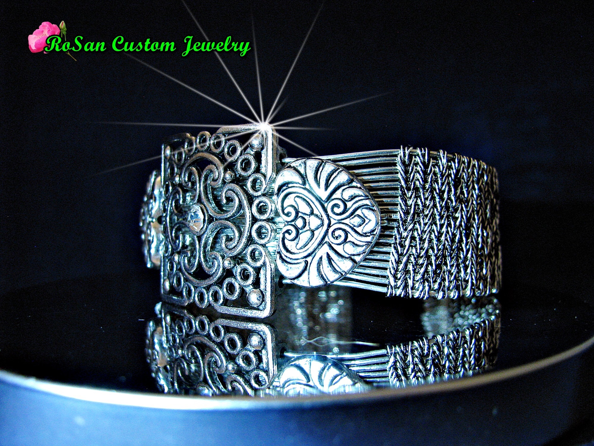 Corona Collection Black and Silver Center Focal Wire Woven Cuff,women's ...