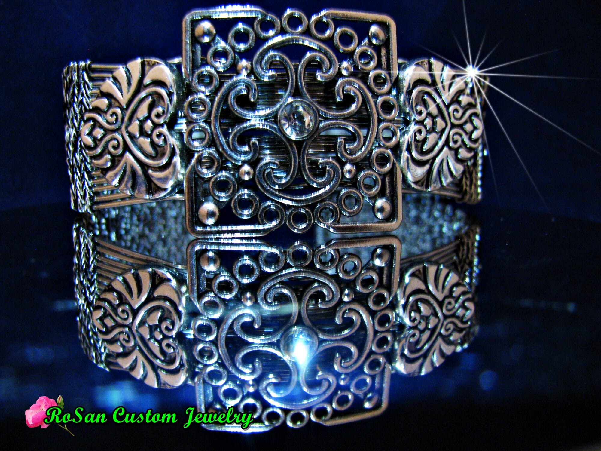 Corona Collection Black and Silver Center Focal Wire Woven Cuff,women's ...