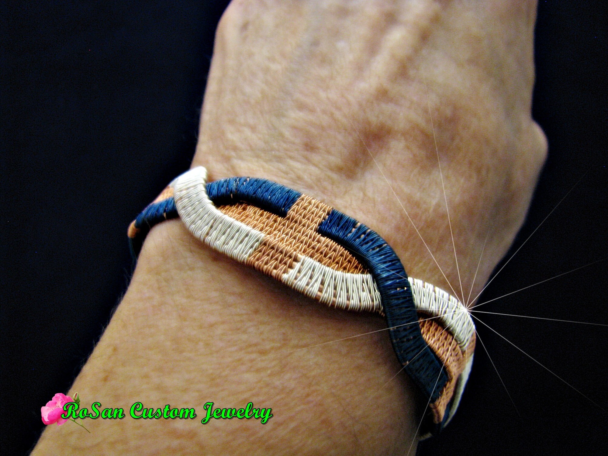 Wire Woven Copper Navy Blue Silver Geometric Bracelet,handwoven Wire ...