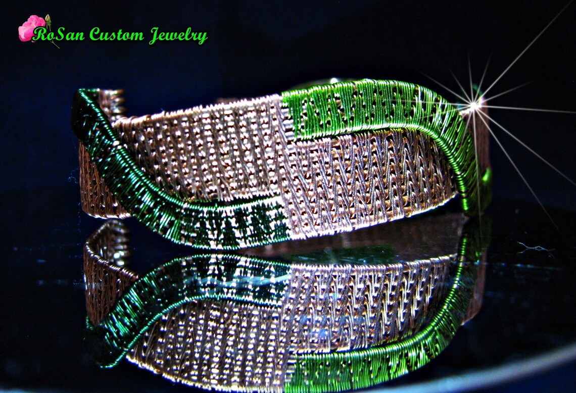 Corona Collection Emerald & Lime Swirl Cuff Wire Woven Bracelet,colored ...