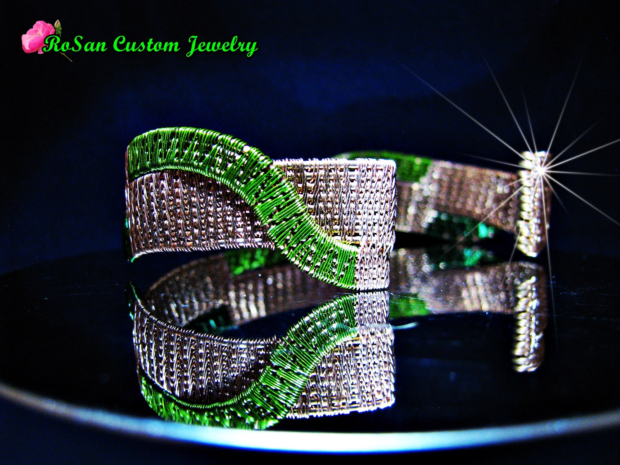 Corona Collection Emerald & Lime Swirl Cuff Wire Woven Bracelet,colored ...