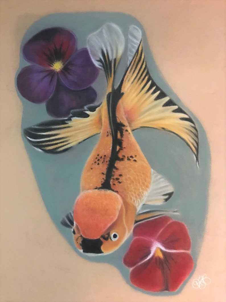 14 X 20 Oranda Fish With Flowers Original Soft Pastel Drawing - Etsy