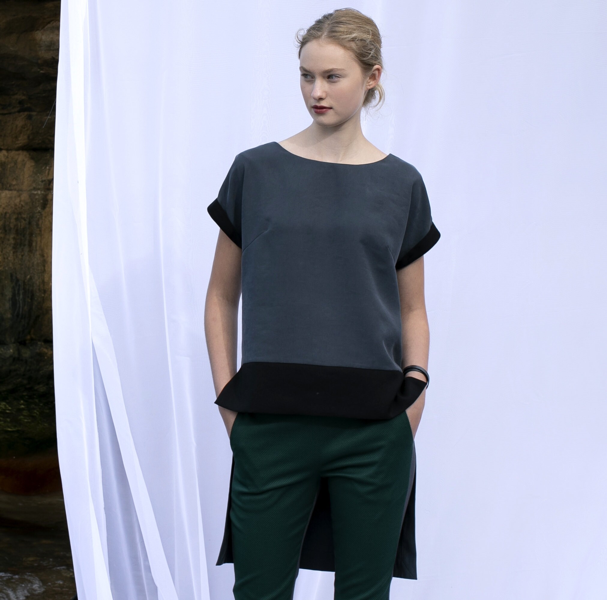 Dark Gray Rayon Top With Black Details, Longer Backside - Etsy