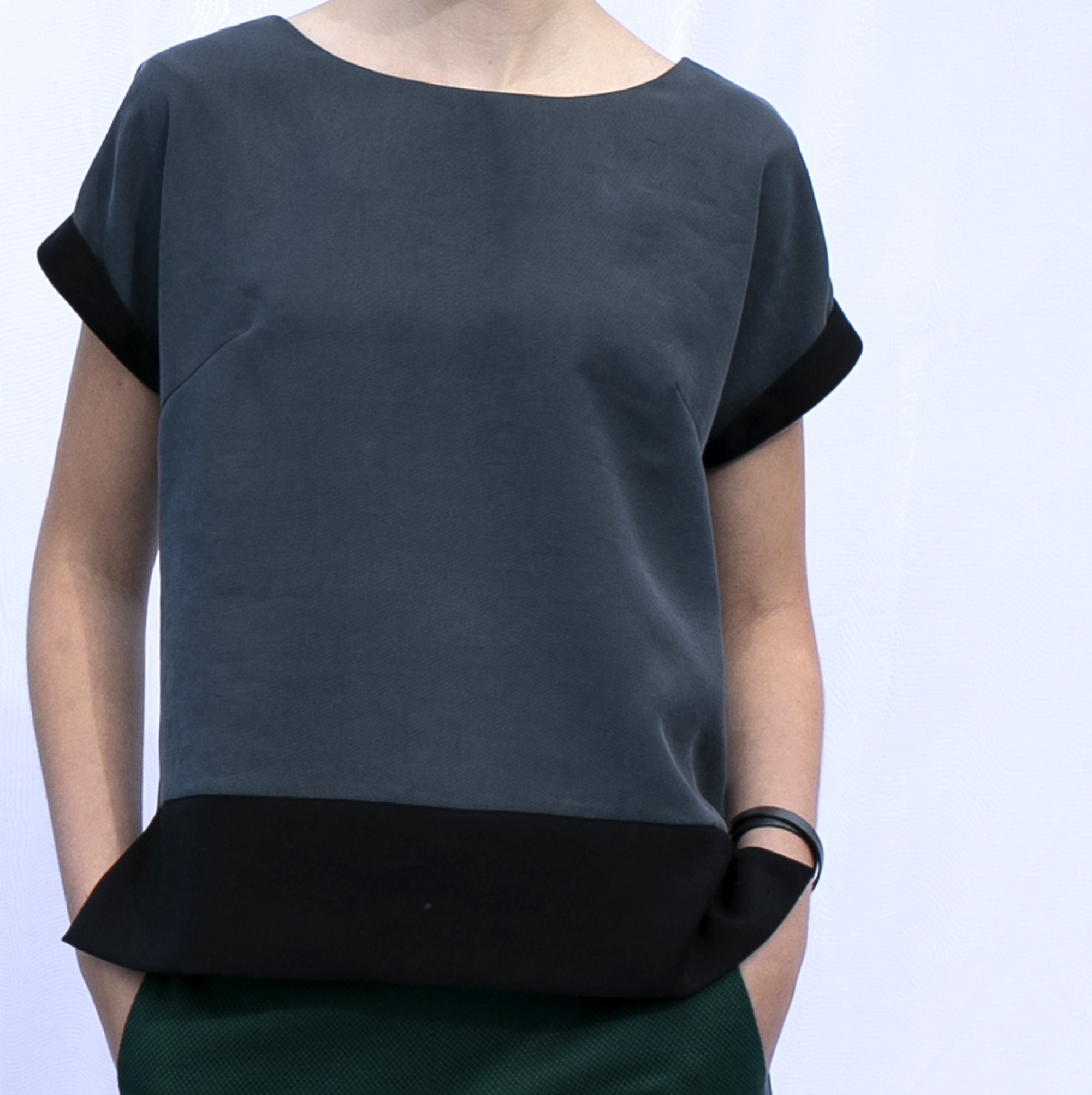 Dark Gray Rayon Top With Black Details, Longer Backside - Etsy