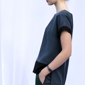 Dark Gray Rayon Top With Black Details, Longer Backside - Etsy