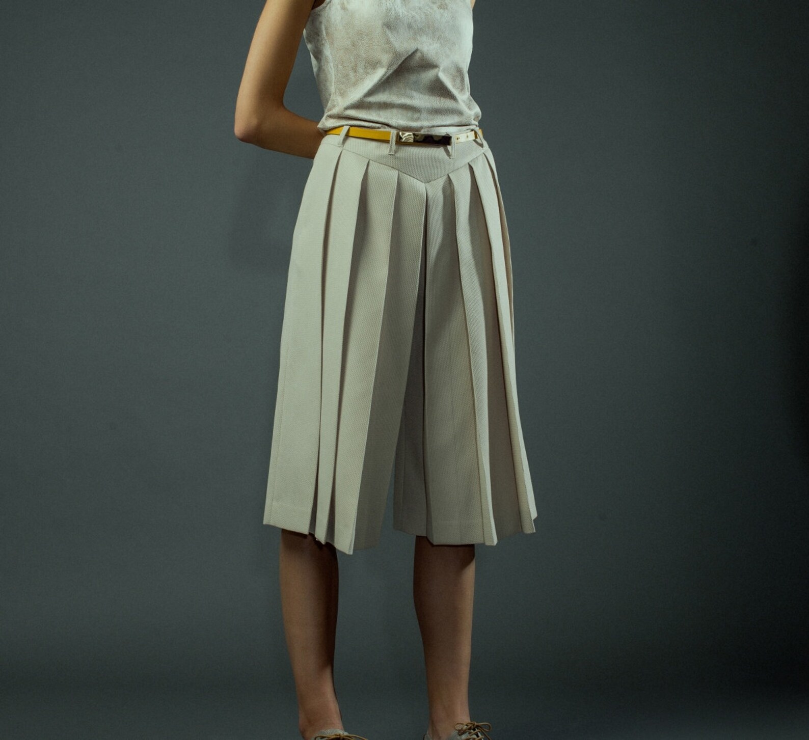 Beige Culottes, Pleated Wide Legs - Etsy