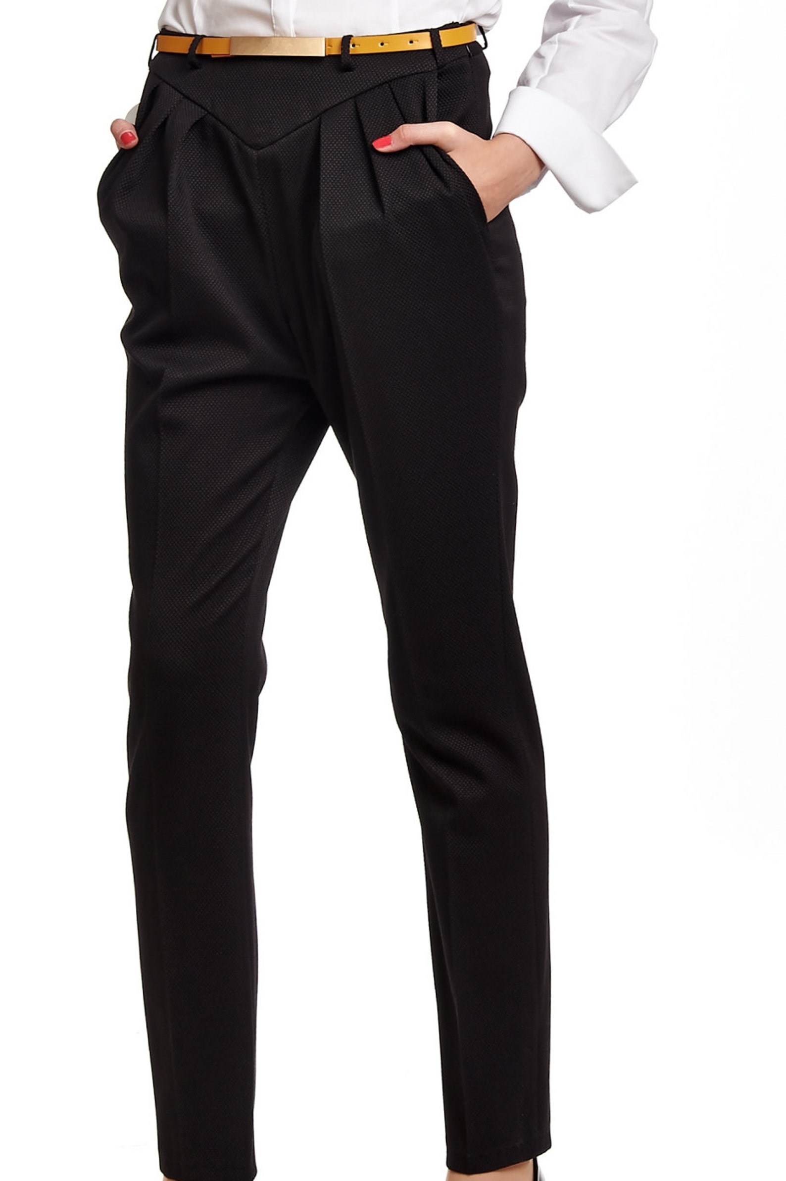 Black Pants, Folded Front Side, Pockets - Etsy