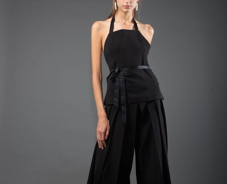 Pleated Black Culottes - Etsy