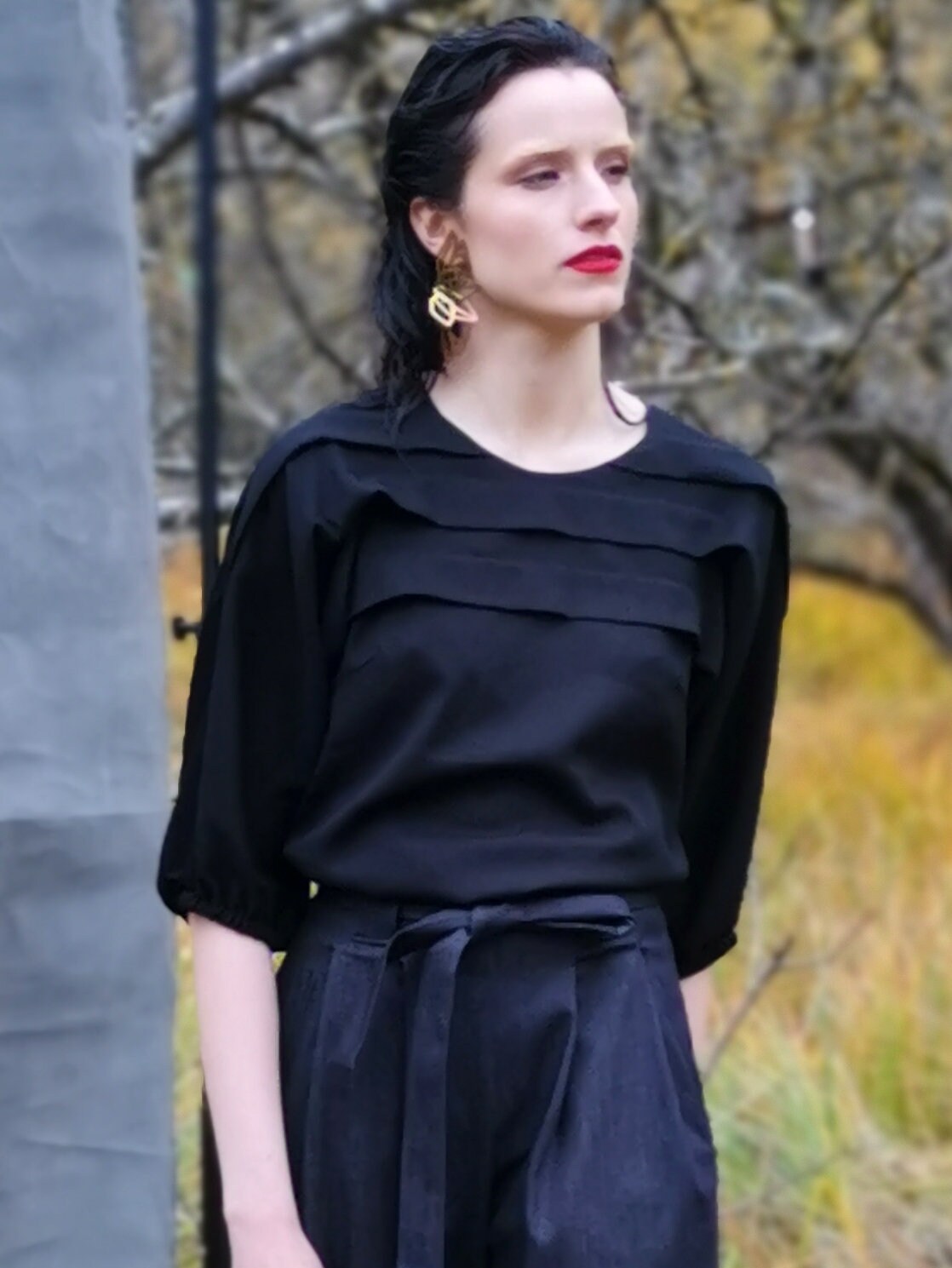 Black Folded Rayon Top, Buttons on Back, Half Sleeve - Etsy