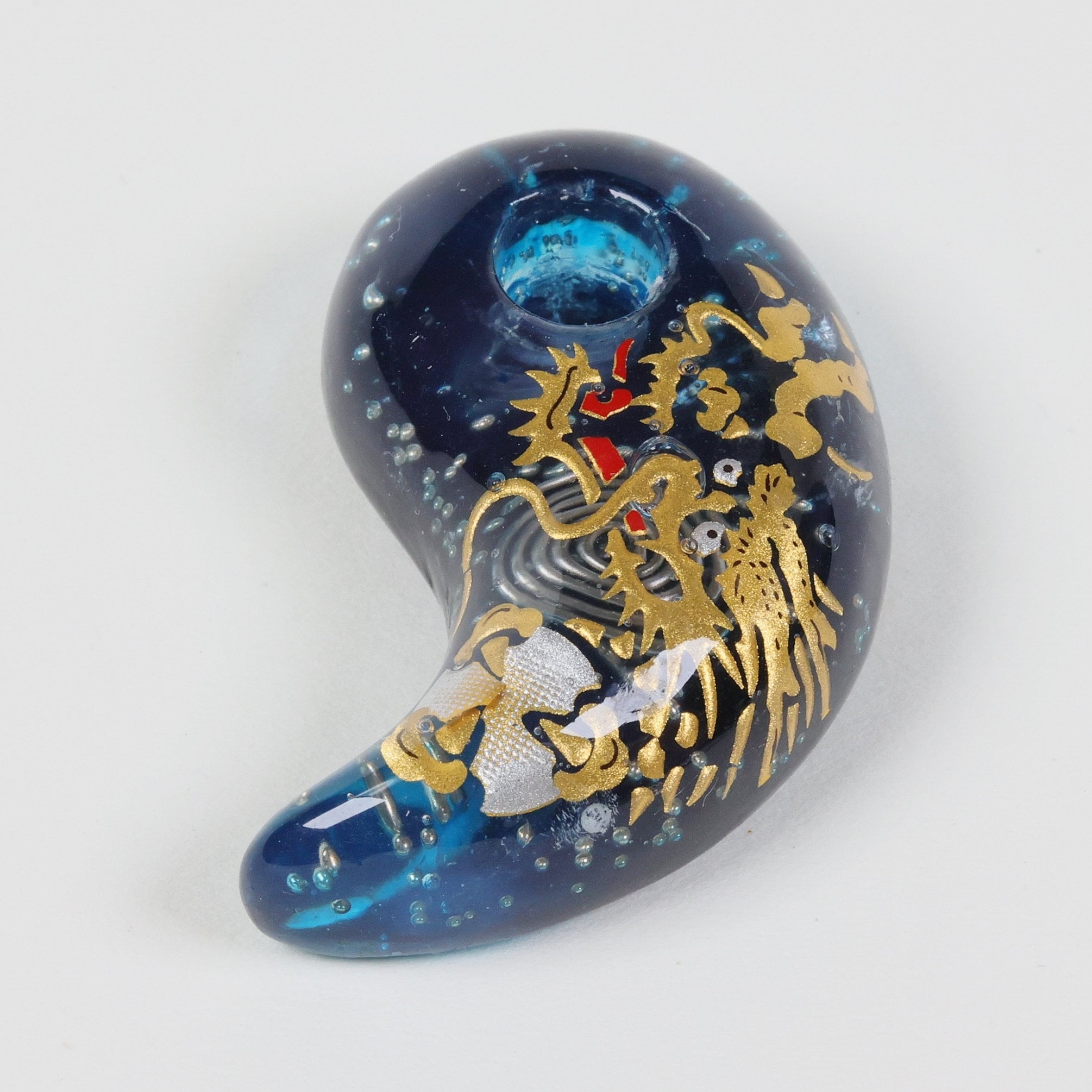 Japanese Magatama With Orgonite Power, golden Dragon in Navy Blue ...