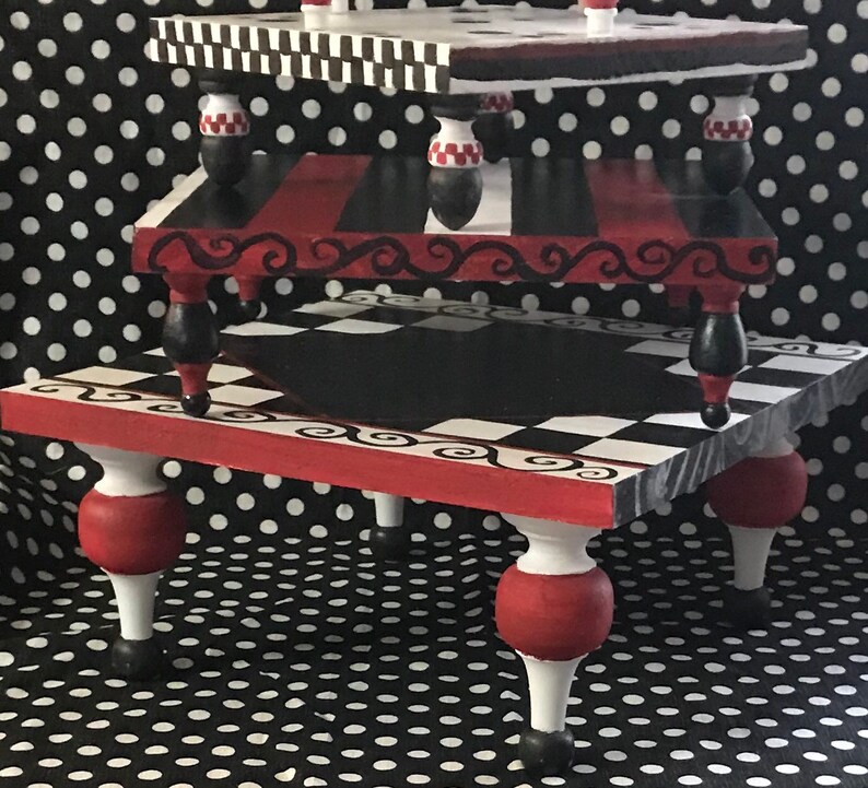 Tier Tables Set Black White & Red - Etsy