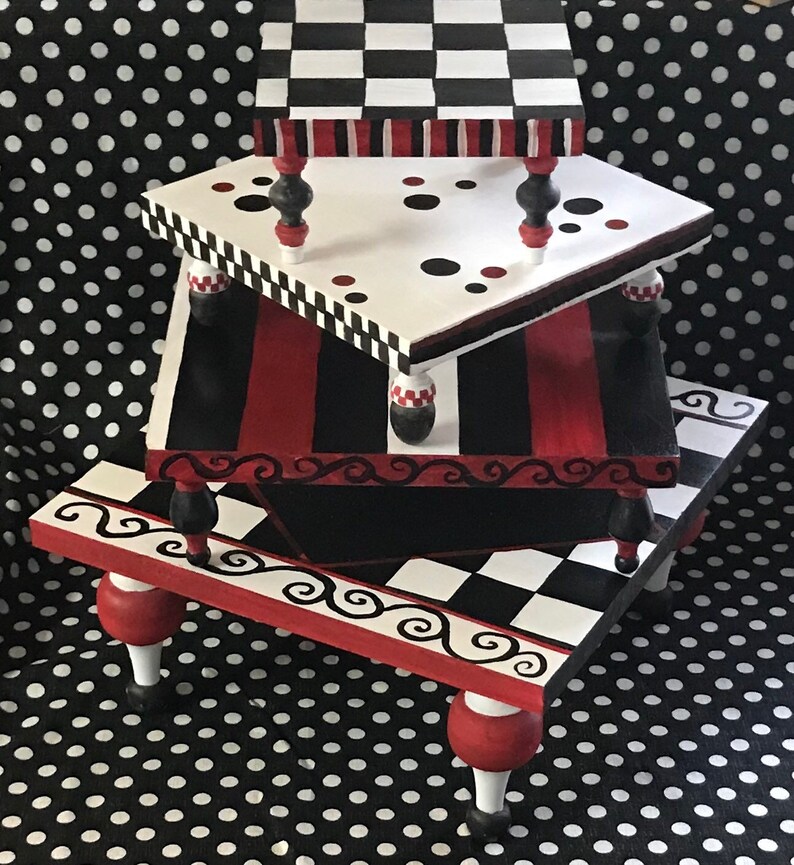Tier Tables Set Black White & Red - Etsy