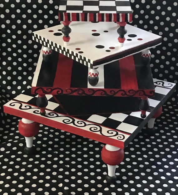 Tier Tables Set Black White & Red - Etsy
