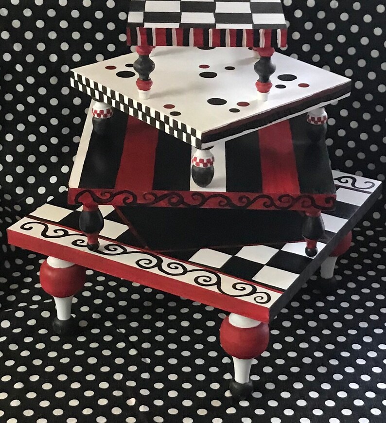 Tier Tables Set Black White & Red - Etsy