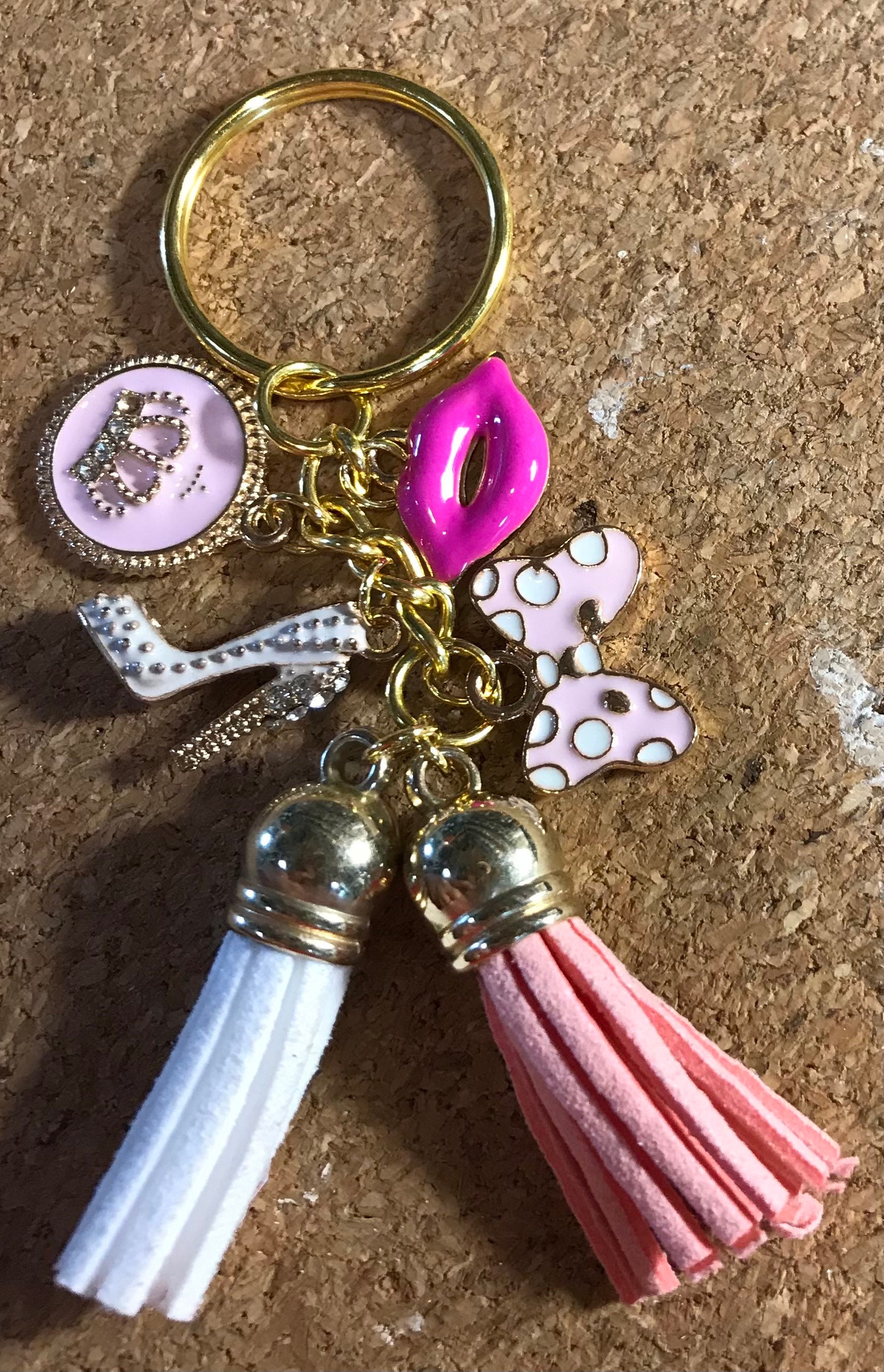 Hot Lips in Pink Keychain includes charms & tassels and key | Etsy