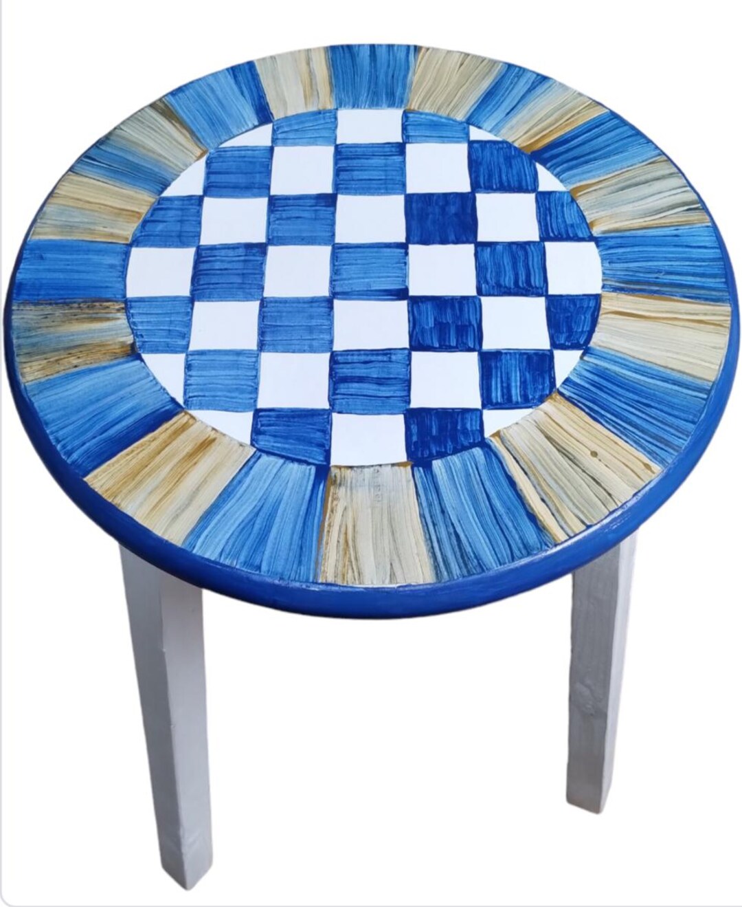 Blue Check Side Table - Etsy