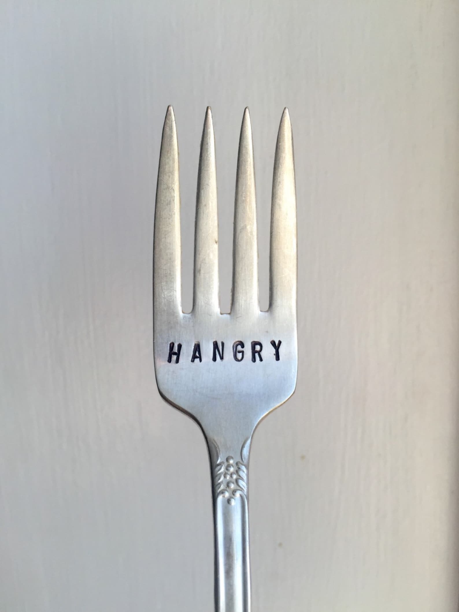 Hangry Fork, Hangry, Upcycled Vintage Silver Fork, Hand Stamped Fork ...