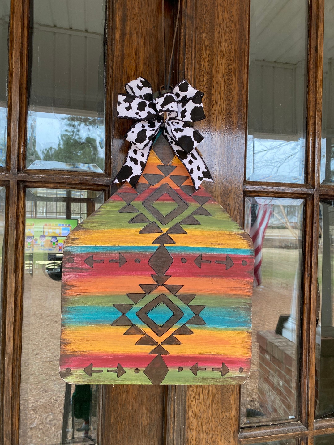 Farmhouse Cow Tag, Aztec, Farmhouse, Boho Design, Aztec Decor, Bohemian ...