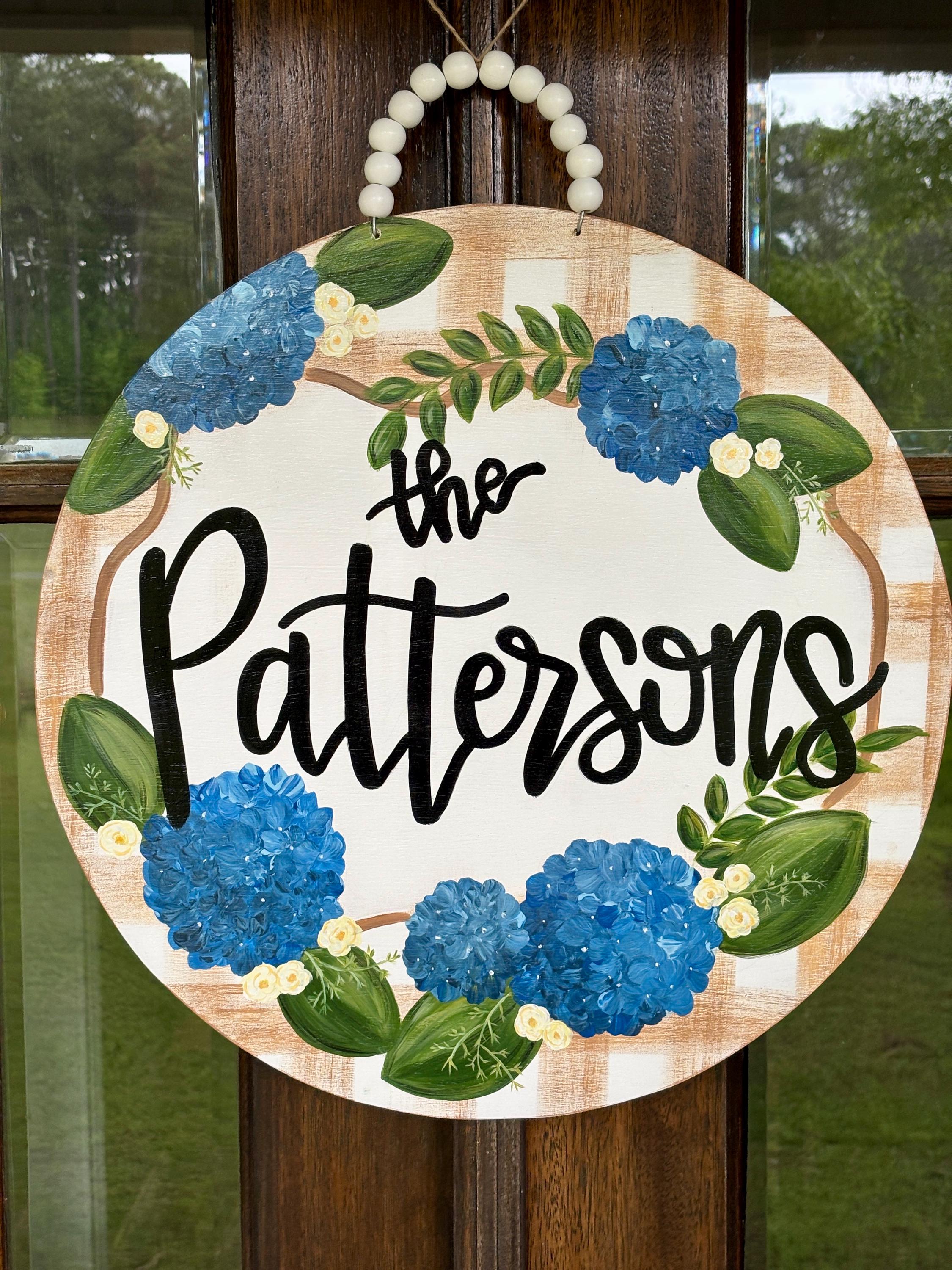 Hydrangea Door Hanger, Hand Painted Wooden Flowers, Cozy Porch, Home ...