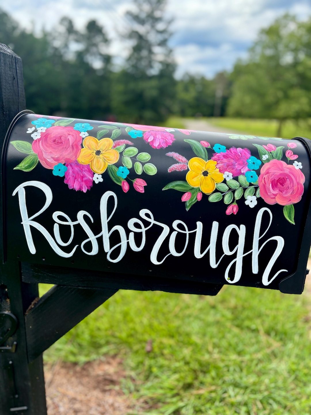 Hand Painted Mailbox, Personalized Mailbox, Standard Mailbox, Floral ...