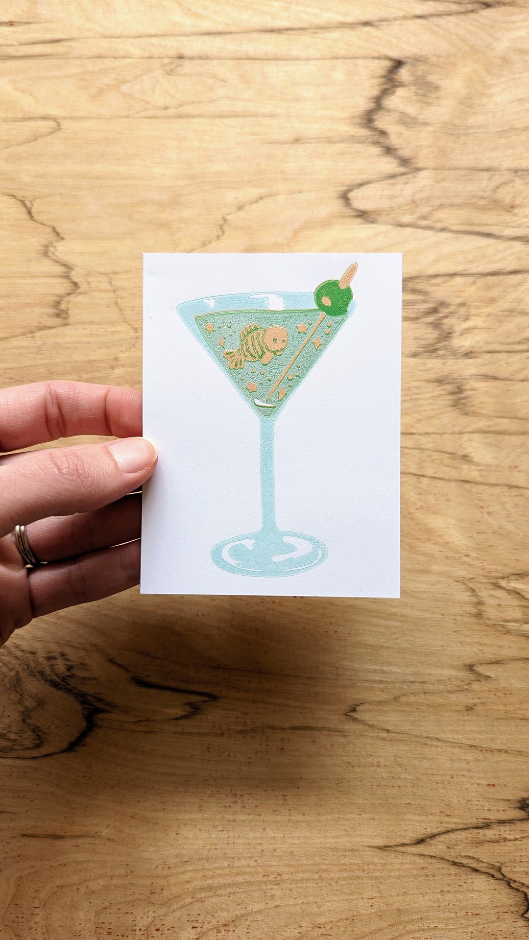 Mini Reduction Art Print on Recycled Paper, Martini Glass With a ...