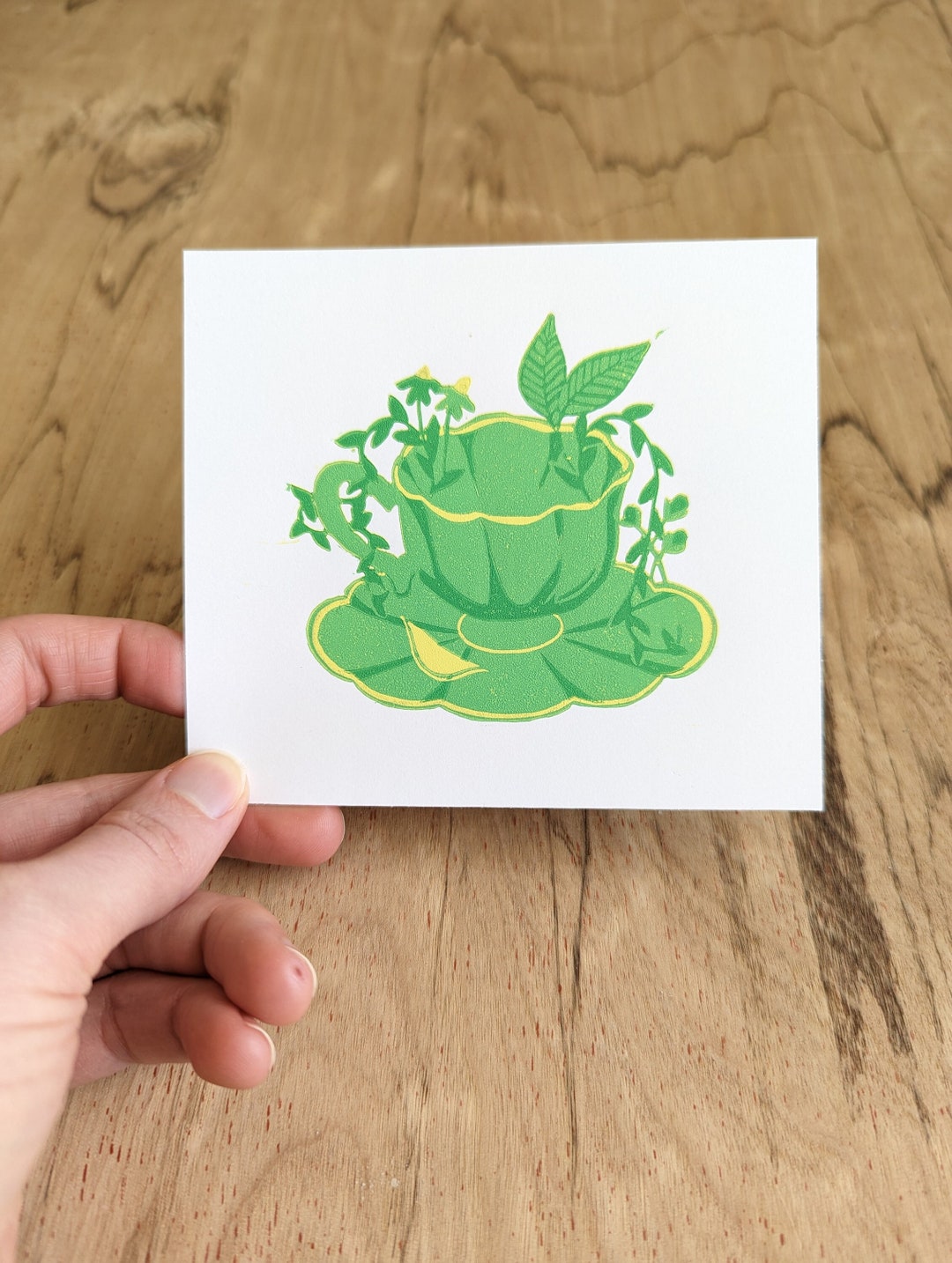 Recycled Paper, Mini Reduction Print, Teacup Illustration, Small Art ...