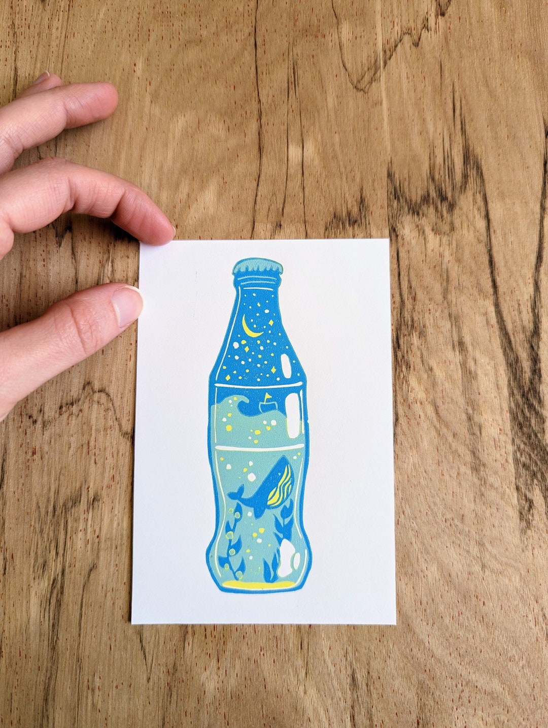 Recycled Paper, Mini Reduction Art Print, World in a Bottle ...