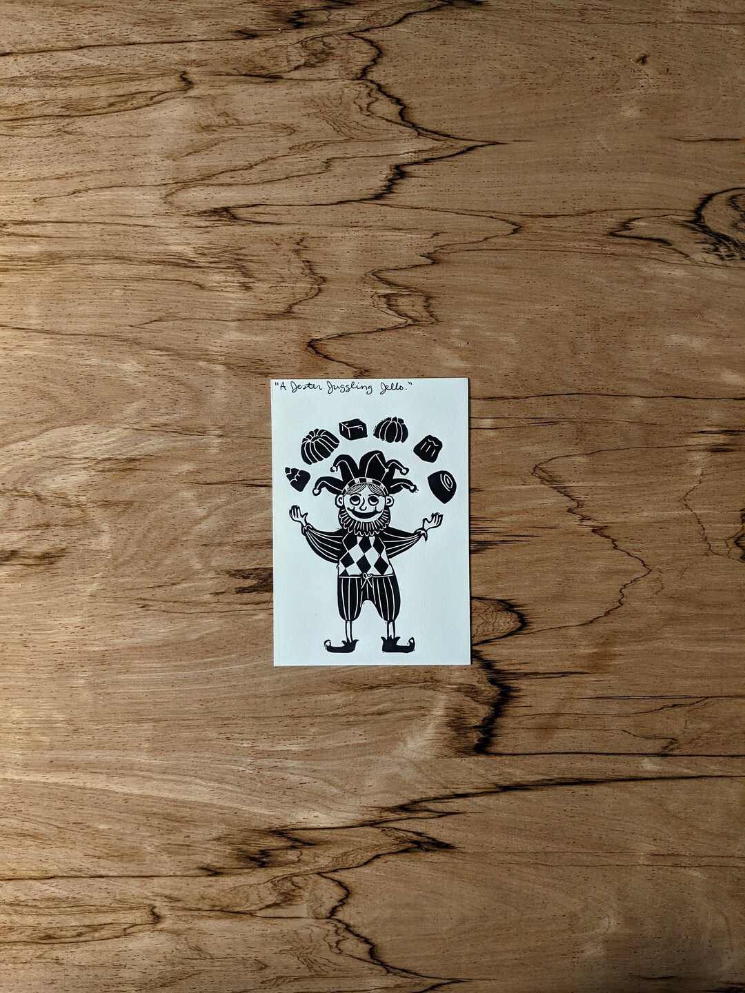 A Jester Juggling Jello Linocut Art Print, Alliteration Alphabet Series ...