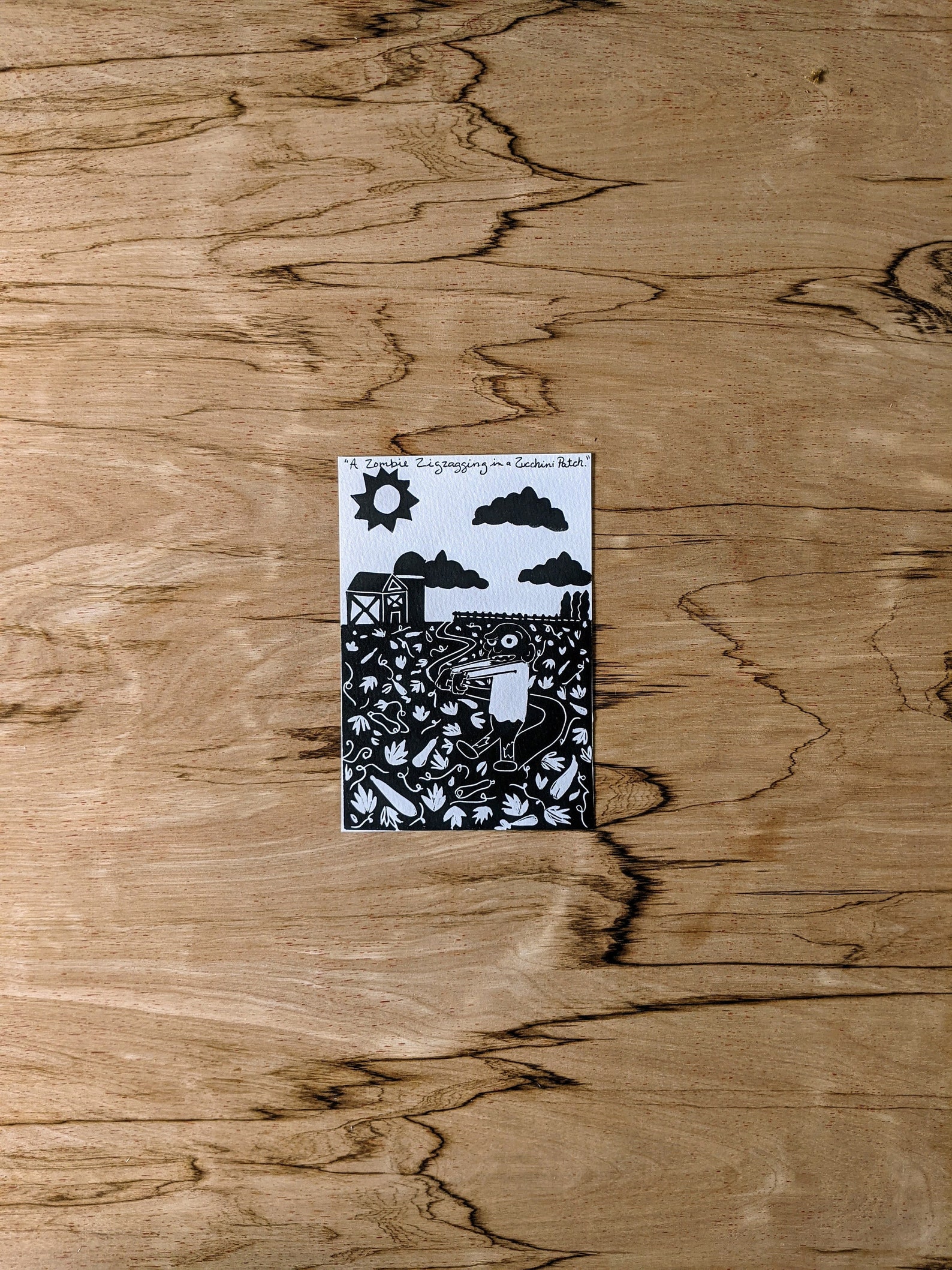 Zombie Zucchini Patch Linocut Print: Alliteration Alphabet Art (4x6) - Etsy