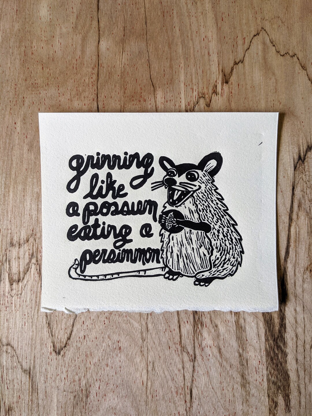 Possum Eating Persimmon Linocut Print: Southern Phrase Art (4x5) - Etsy