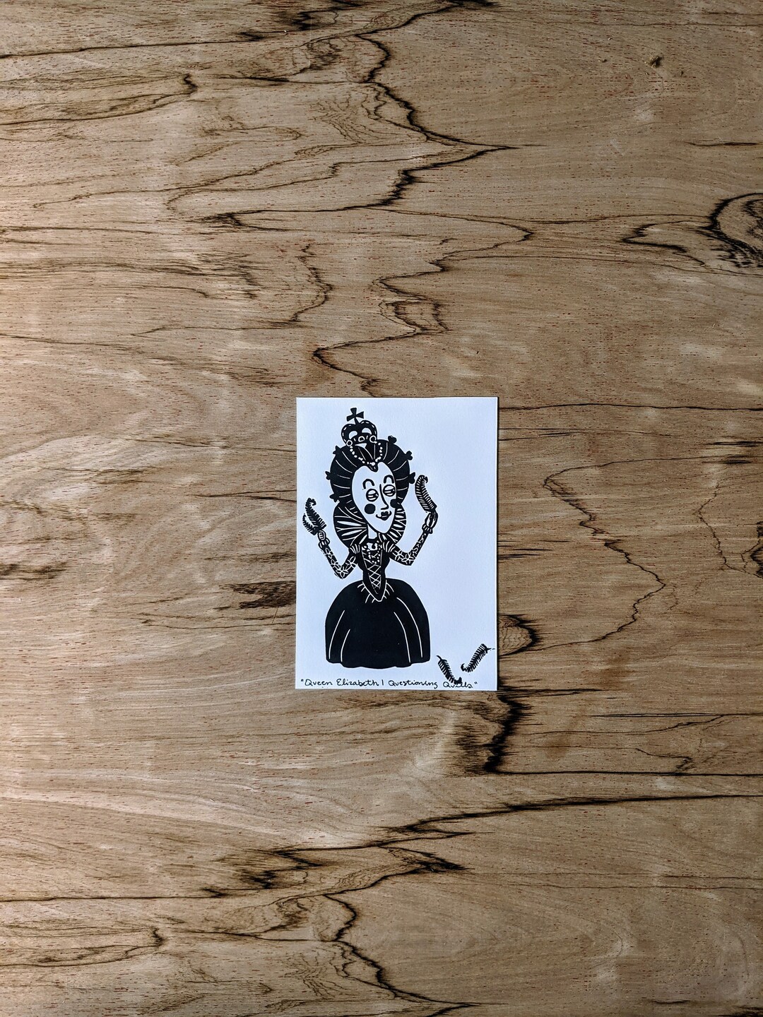 Queen Elizabeth I Questioning Her Quills Linocut Art Print ...