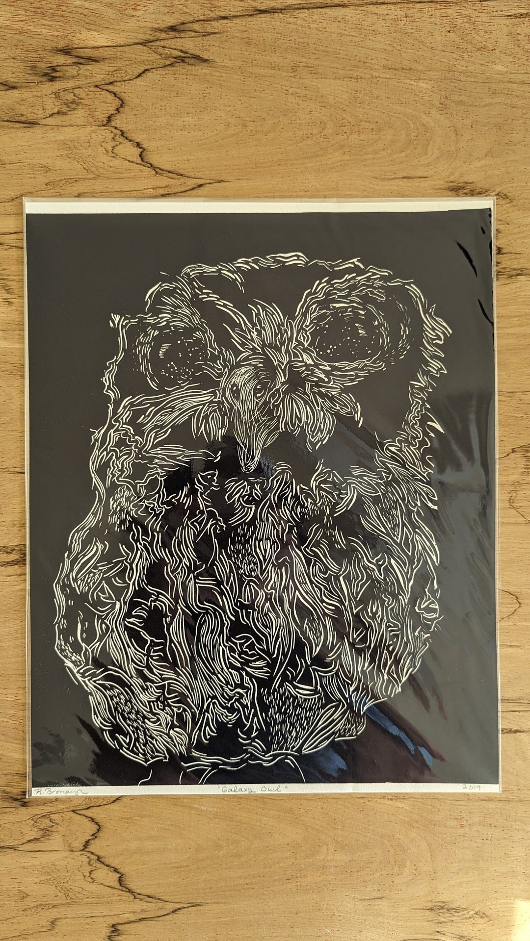 Galaxy Owl Art Print, 11"x14", Linocut Art Print - Etsy