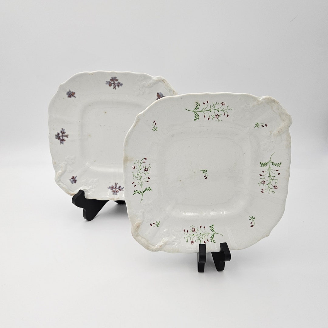 Antique Ironstone Tea Cake Plate - Choice of Flow Blue or Red Flowers ...