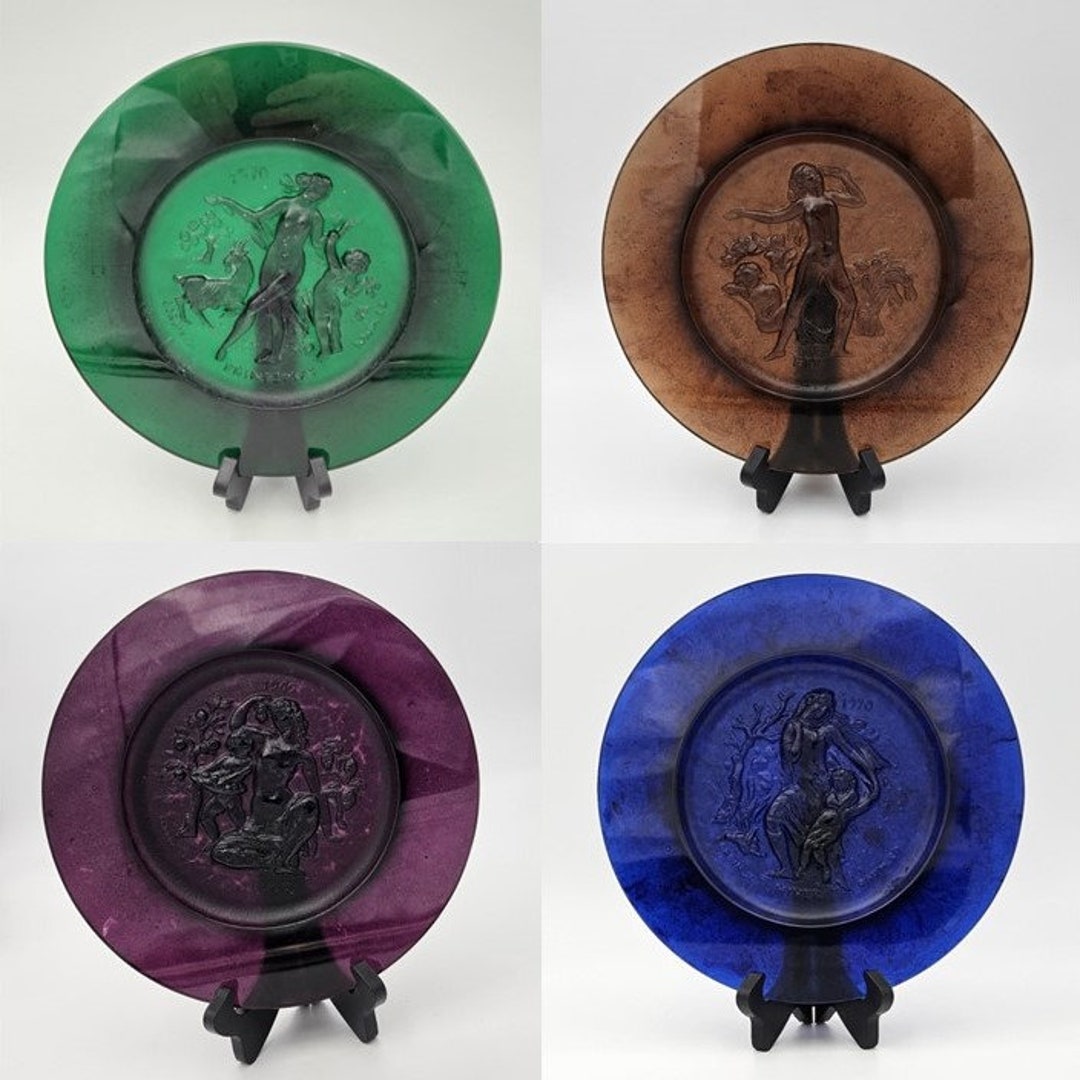 Daum Pate De Verre Four Seasons Plates by Raymond Corbin in Original ...