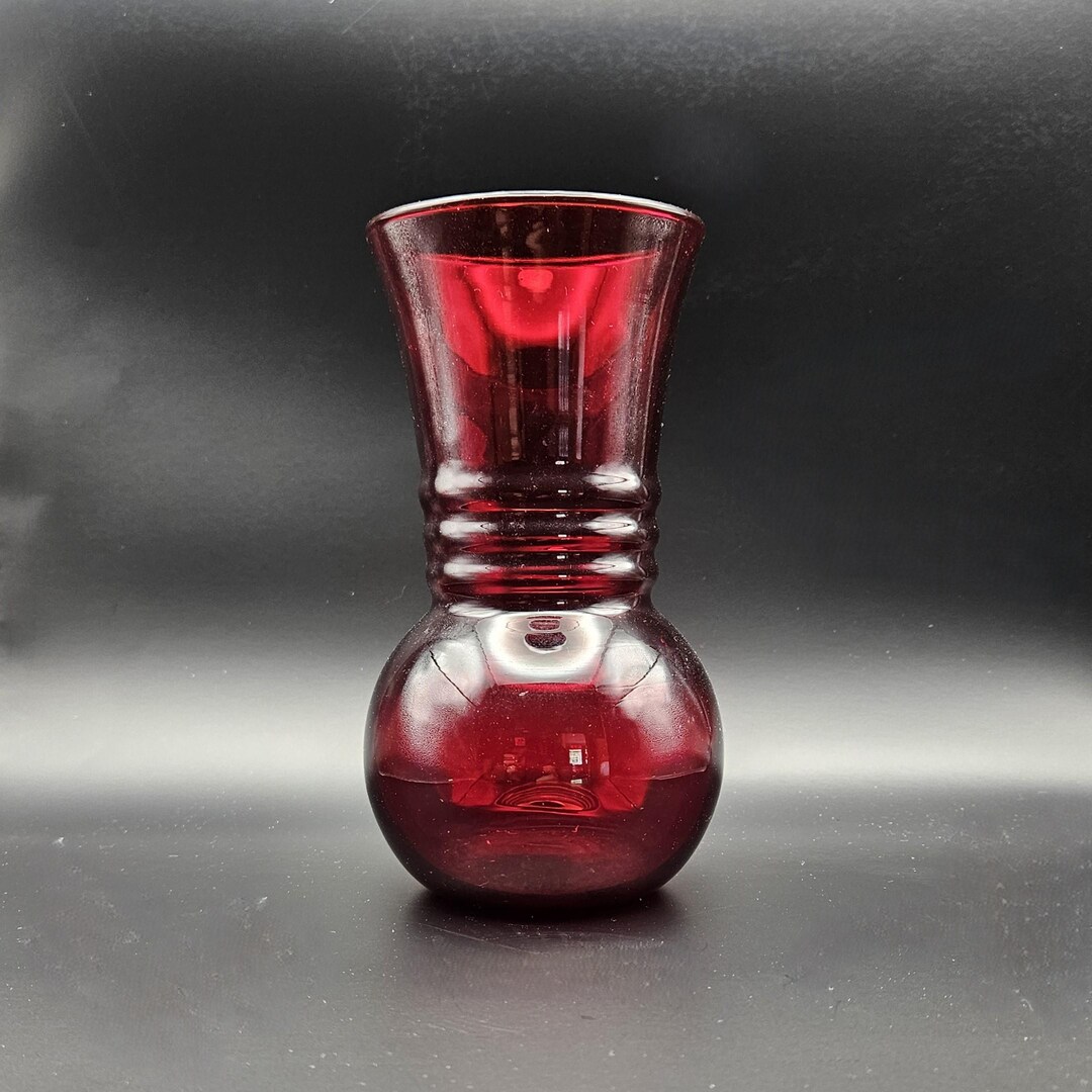 Royal Ruby Glass Vase With Ribbed Neck - Trumpet Shape - Etsy