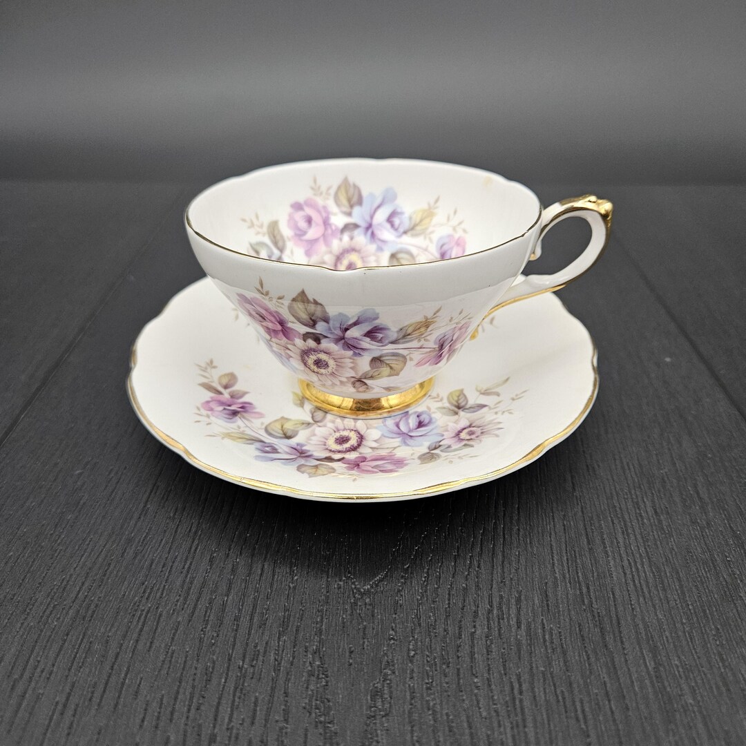 Royal Sutherland China Cup and Saucer Decorated With Blue and Purple ...