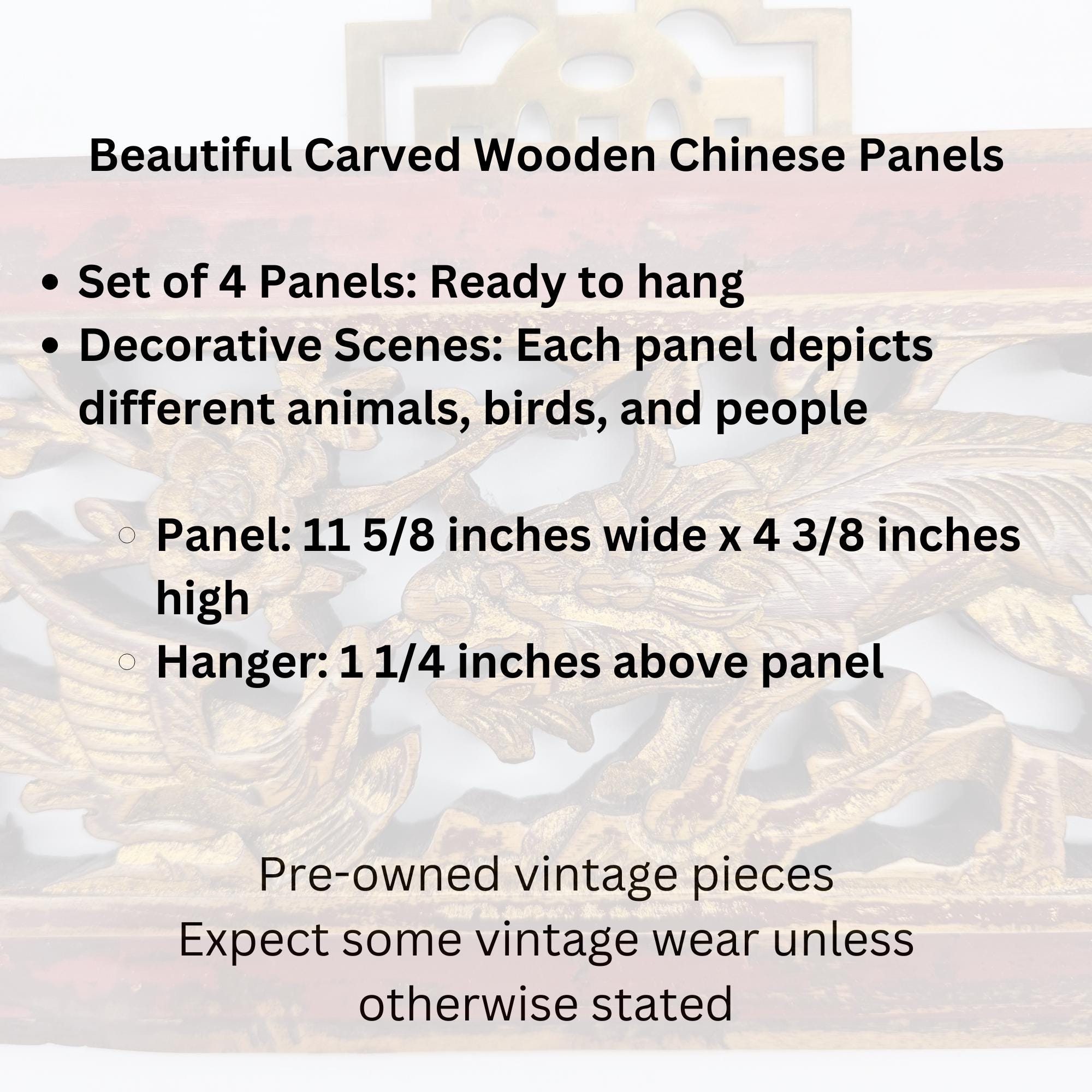 Set of 4 Chinese Carved Wooden Panels Framed in Red With Hanging ...