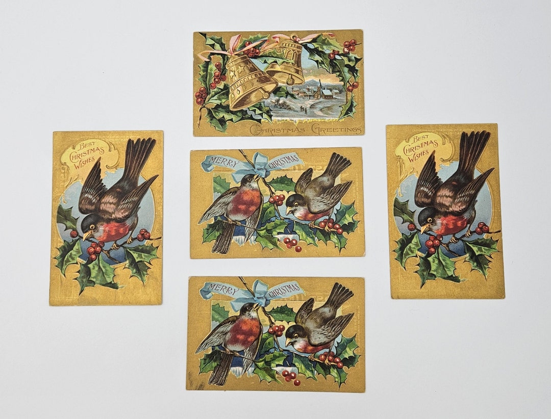 Bamforth Co Christmas Post Cards Xmas Bird Series - Set of Five - Etsy