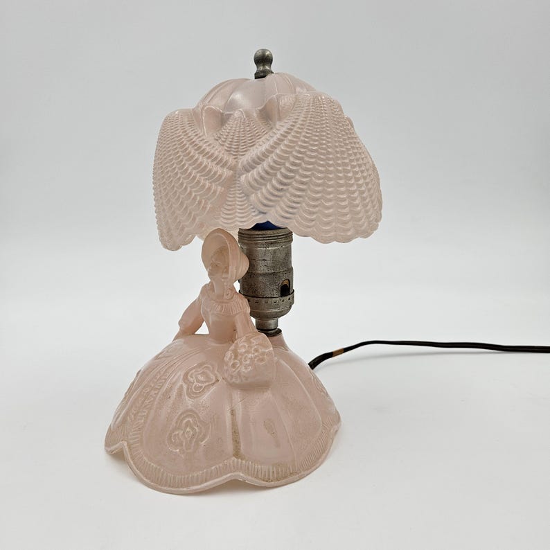 LE Smith Pink Lady Glass Lamp With Glass Shell Shade 1940s - Etsy