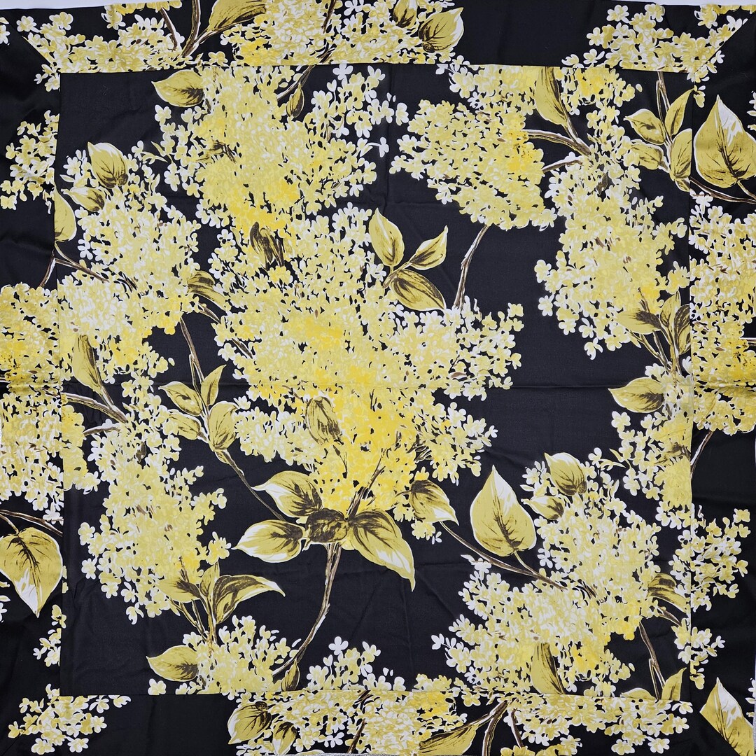 St. John Silk Scarf - Yellow Floral Print on Black Bacground - 35 ...