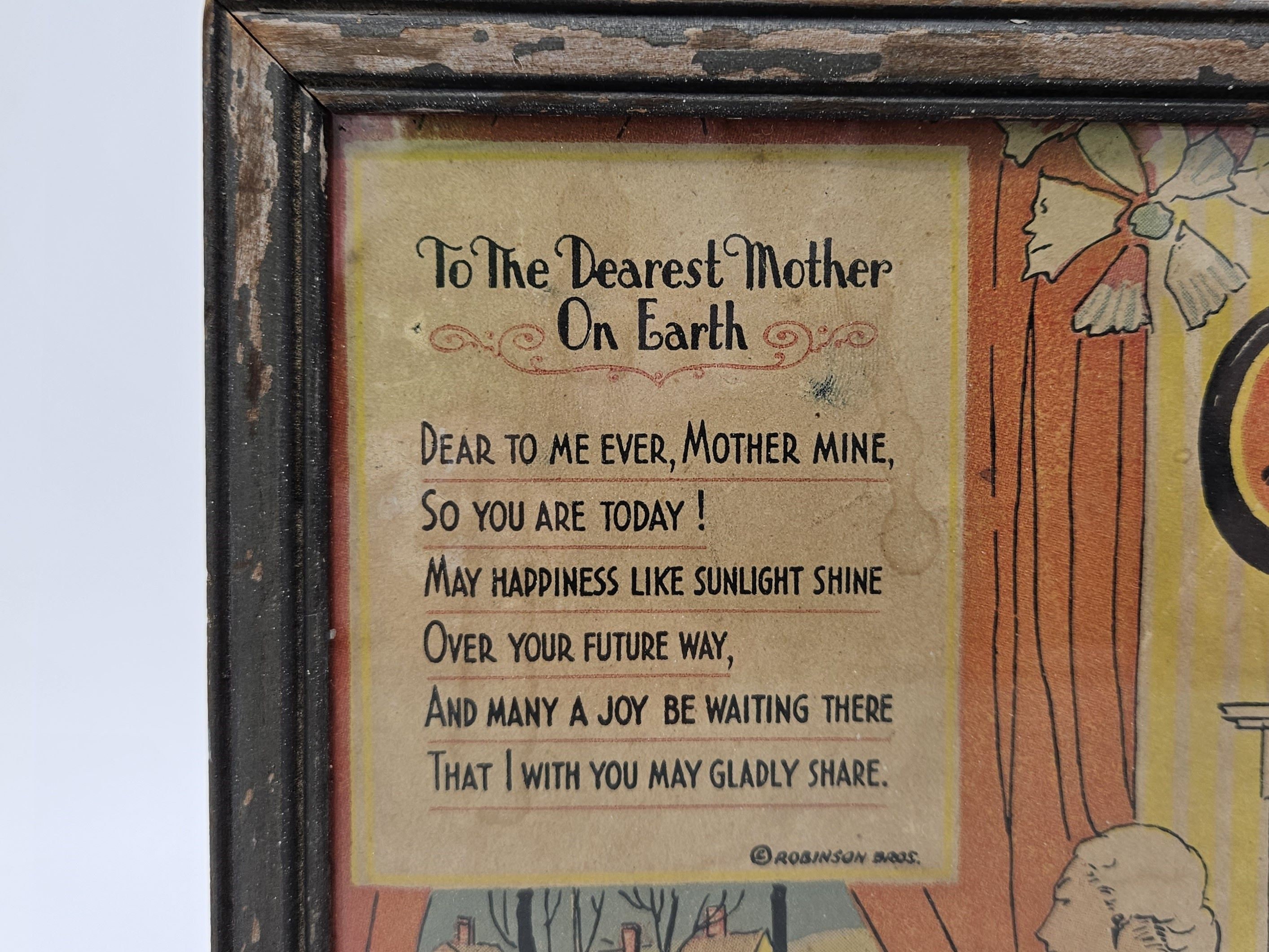 Framed Mother Poem "to the Dearest Mother on Earth" by Robinson Bros ...