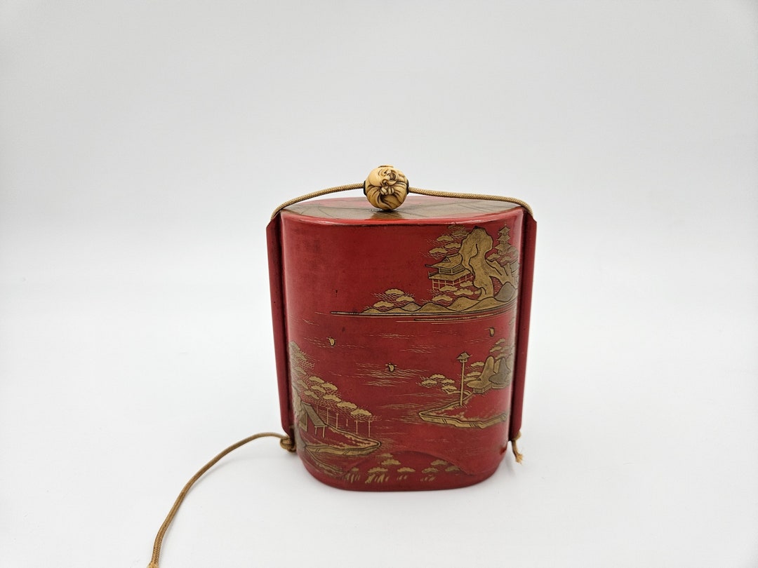 Red Celluloid Inro Case With Gold Design and Ivory Colored - Etsy