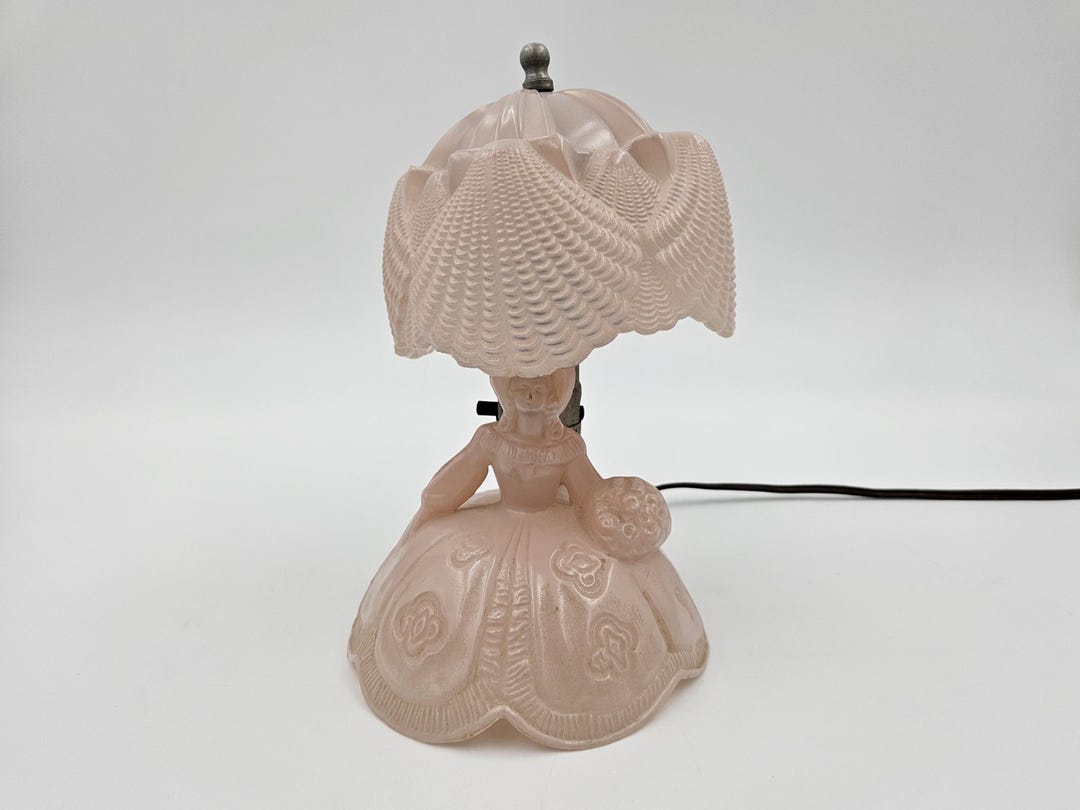 LE Smith Pink Lady Glass Lamp With Glass Shell Shade 1940s - Etsy