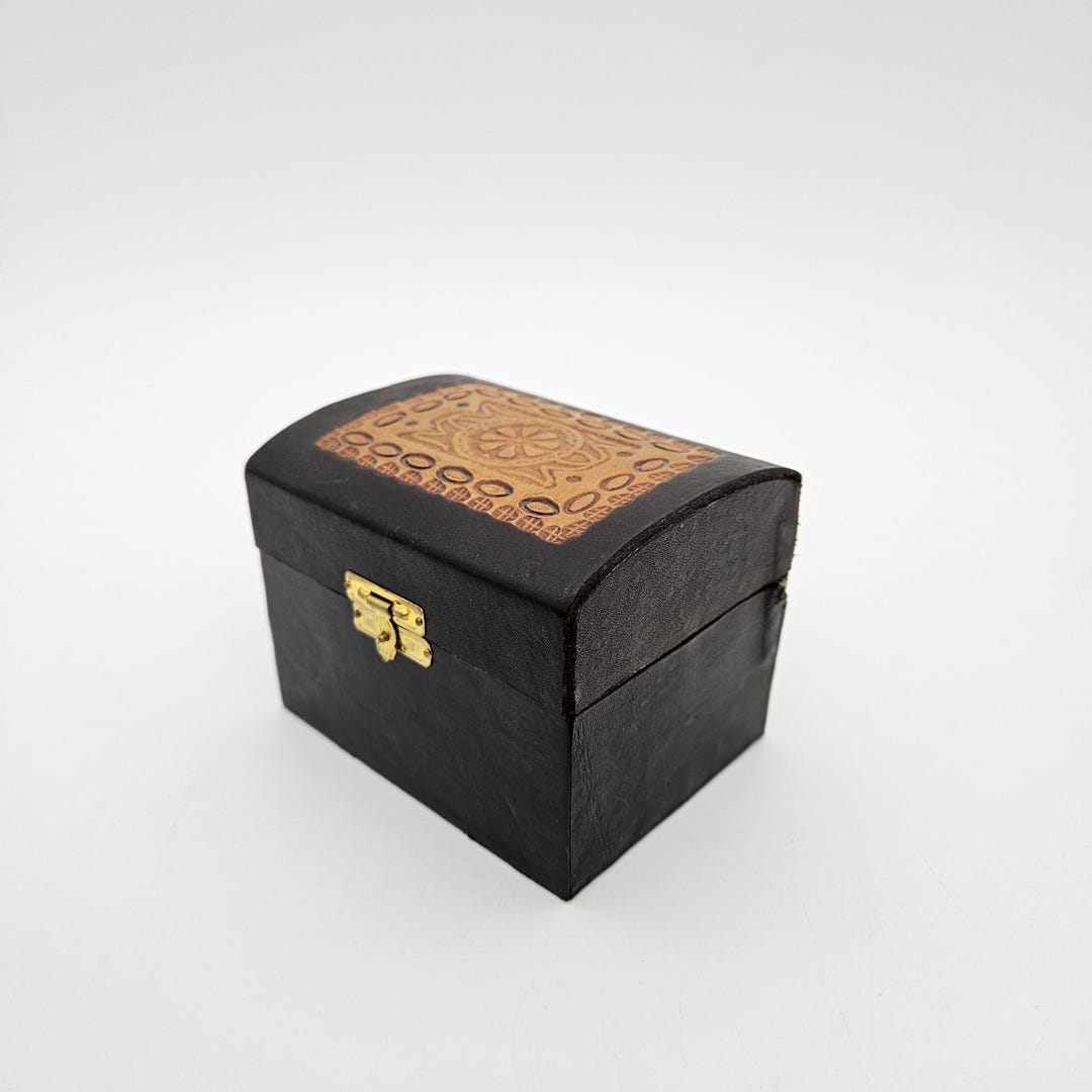 Small Wooden Box With Tooled Leather Insert on Top - Etsy