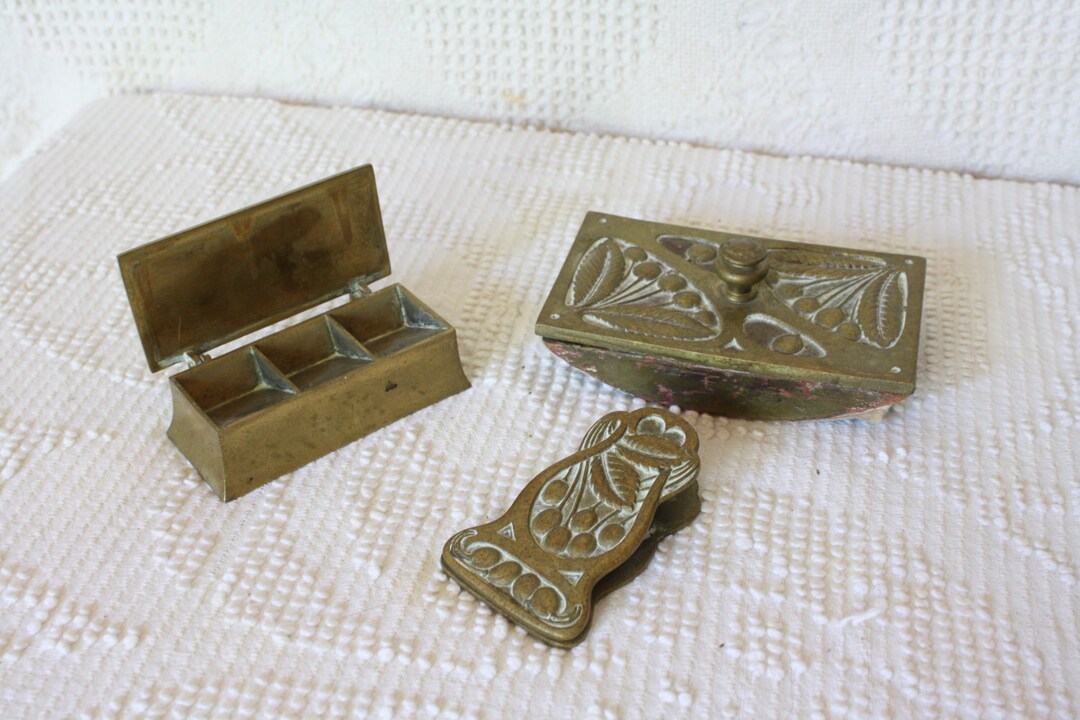 Art Nouveau Brass Desk Set With Ink Blotter,paper Clip, and Stamp Box ...
