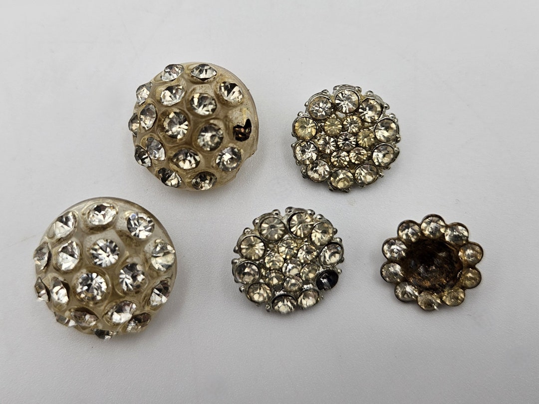5 Vintage Rhinestone Buttons - Some as is - Sewing or Crafting Projects ...