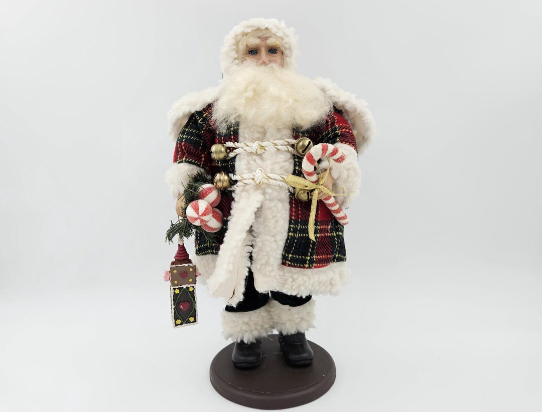 Vintage Holiday Santa Claus in Plaid Coat 16 Inches Tall - Etsy