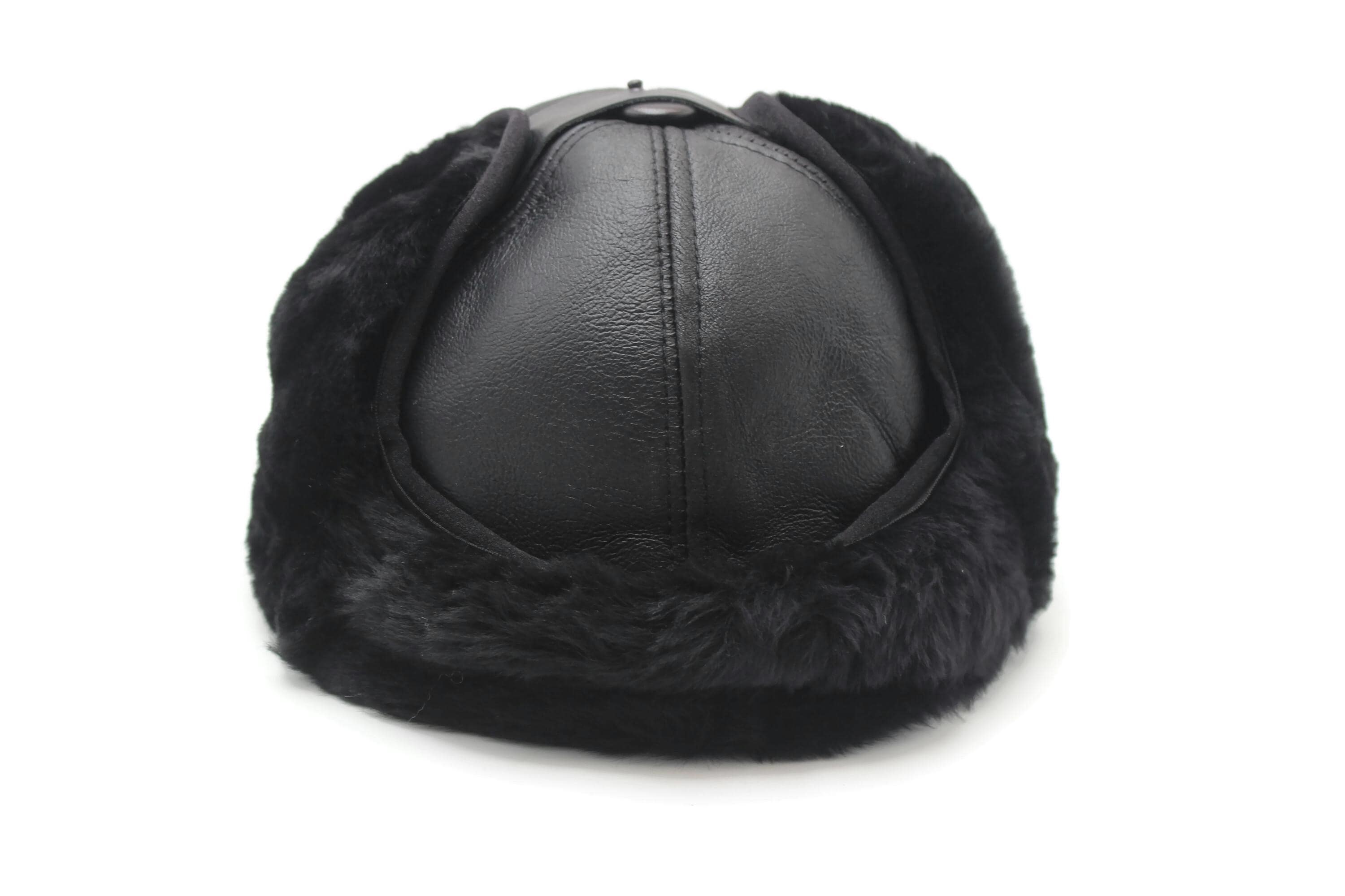 Men's Black Leather Aviator Hat With Ear Flaps, Winter Warm Shearling ...