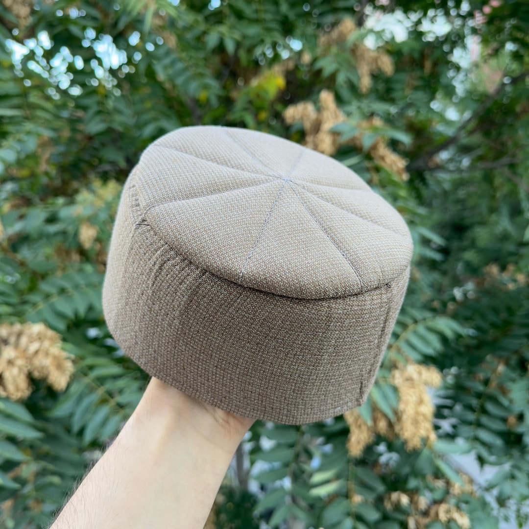Cream Sufi Kufi Hat, Muslim Cap, Taqiya Takke Peci, Rigid Prayer Cap ...