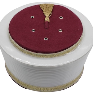 Claret Red & White Classic Imams Fez Hat, Taqiyyah Islamic Prayer Hat ...